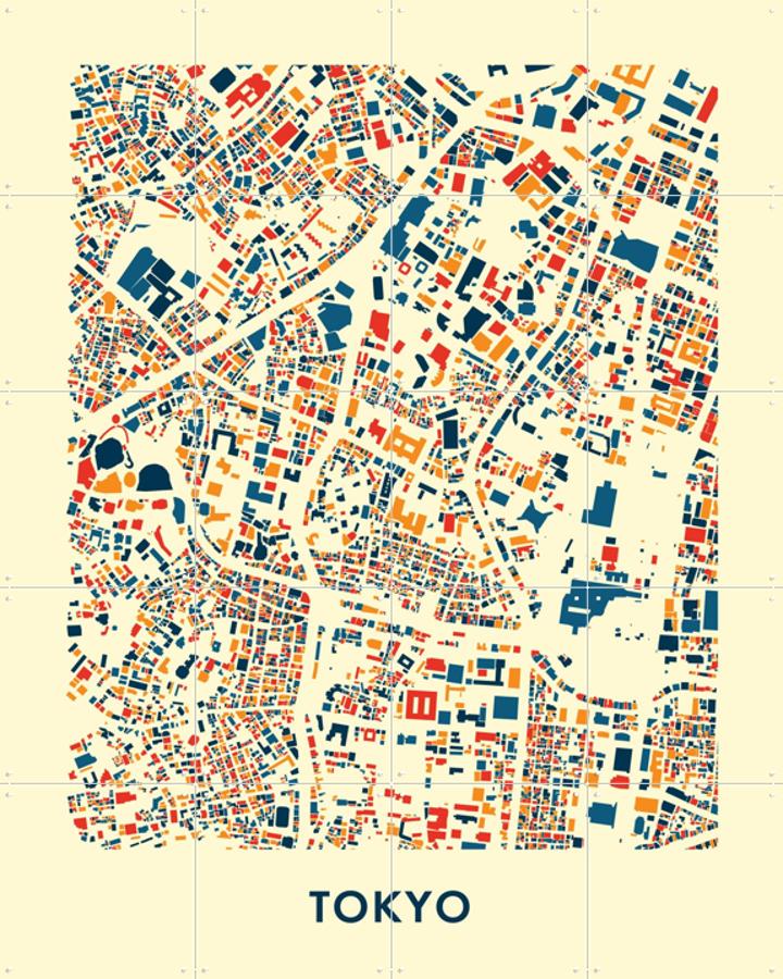 Tokyo Mosaic City Map, door Kunst in Kaart - IXXI