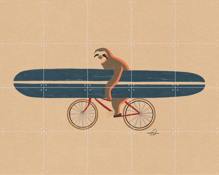Sloth on Bike with Surfboard, von Fabian Lavater - IXXI