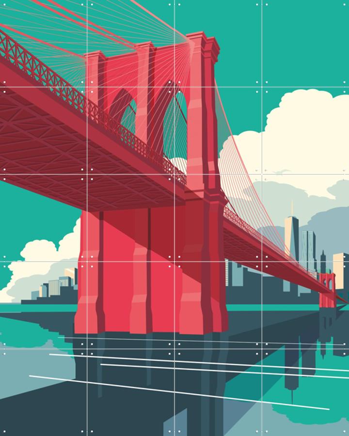 NYC - Brooklyn Bridge Red, by Remko Heemskerk & Art in Maps - IXXI